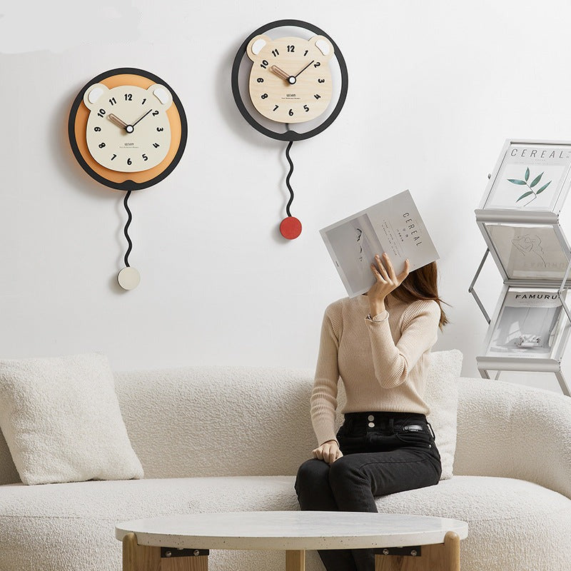 Cute Bear Pendulum Kids Bedroom Wall Clock Non-ticking – Loforay