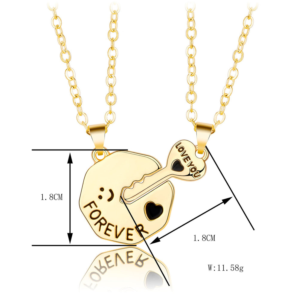 Loforay Engraved Interlocking Couple Necklaces Gift Set for 2