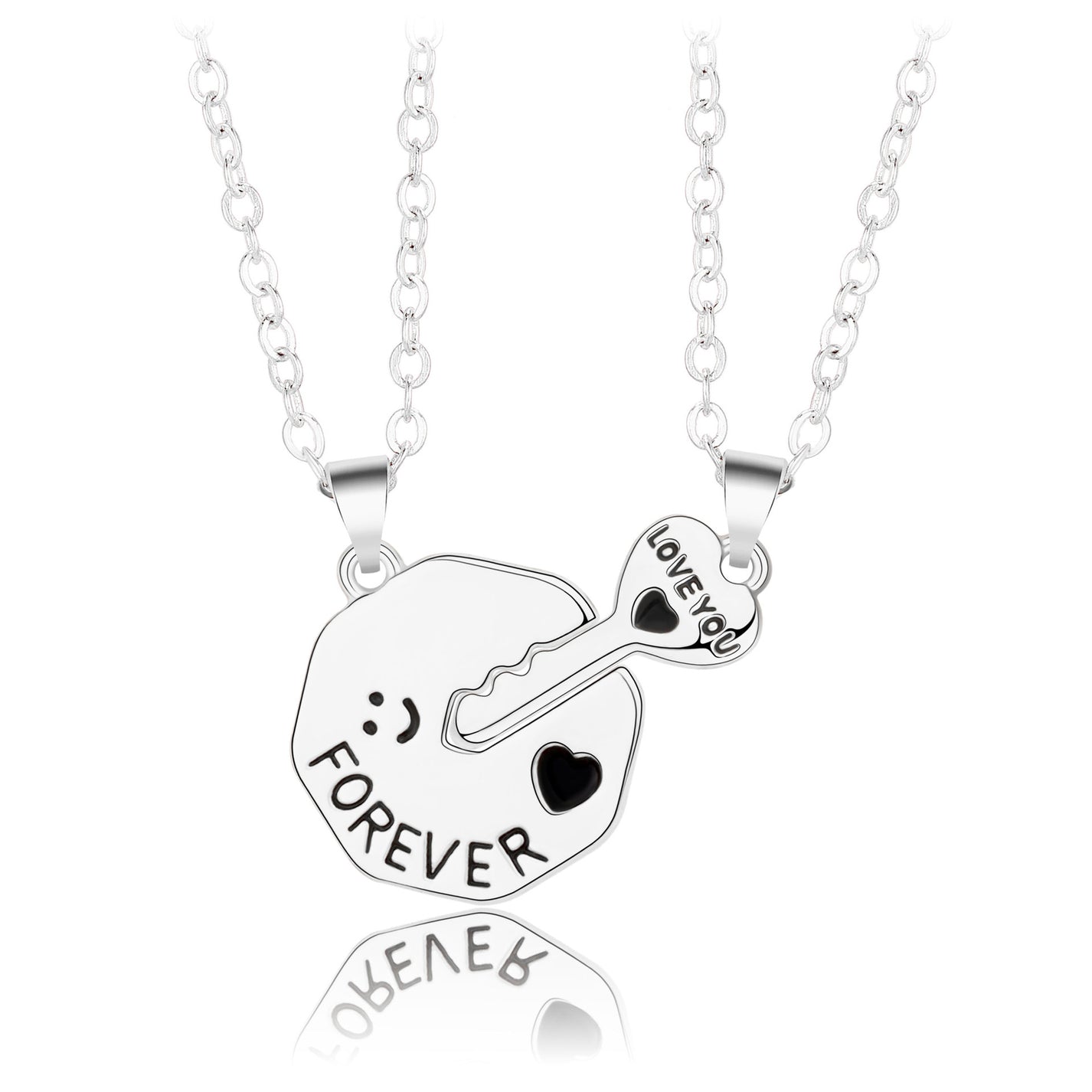 Loforay Engraved Interlocking Couple Necklaces Gift Set for 2