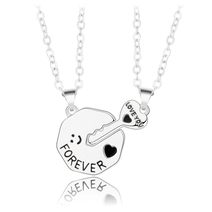 Loforay Engraved Interlocking Couple Necklaces Gift Set for 2