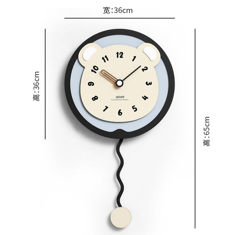 Cute Bear Pendulum Kids Bedroom Wall Clock Non-ticking – Loforay