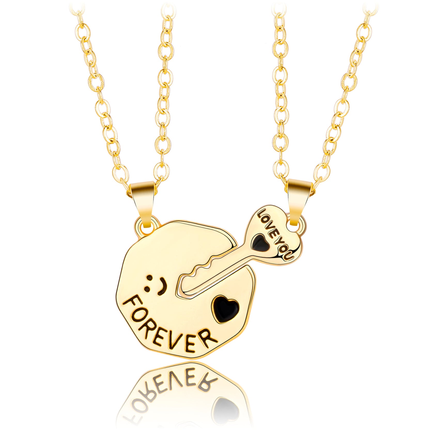 Loforay Engraved Interlocking Couple Necklaces Gift Set for 2