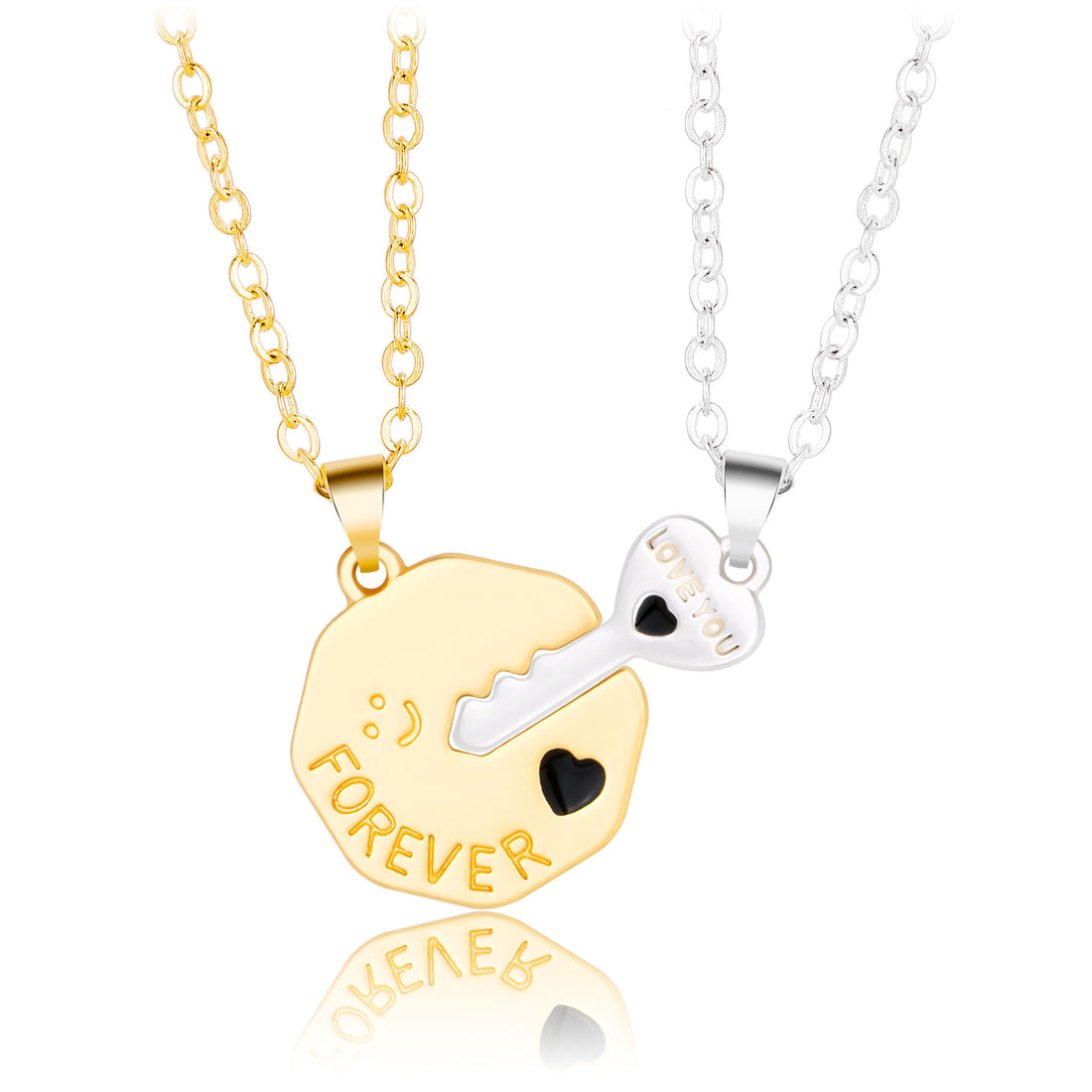 Loforay Engraved Interlocking Couple Necklaces Gift Set for 2