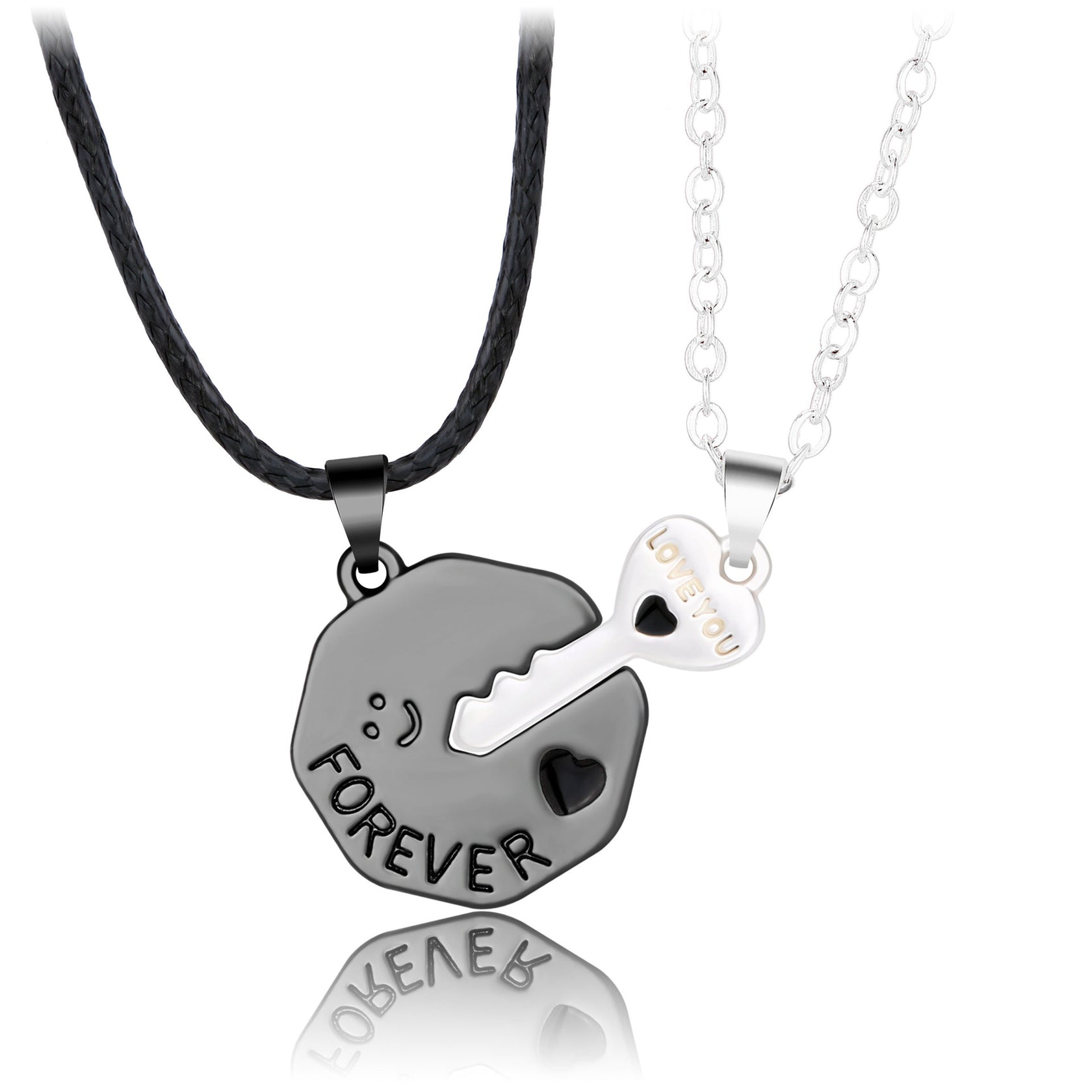 Loforay Engraved Interlocking Couple Necklaces Gift Set for 2