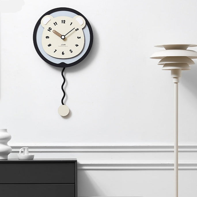 Cute Bear Pendulum Kids Bedroom Wall Clock Non-ticking – Loforay