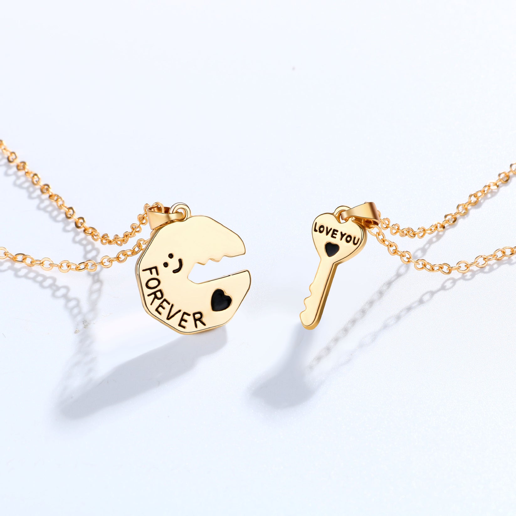 Loforay Engraved Interlocking Couple Necklaces Gift Set for 2