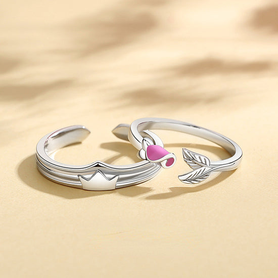Engravable Crown and Rose Promise Rings Set for two – Loforay