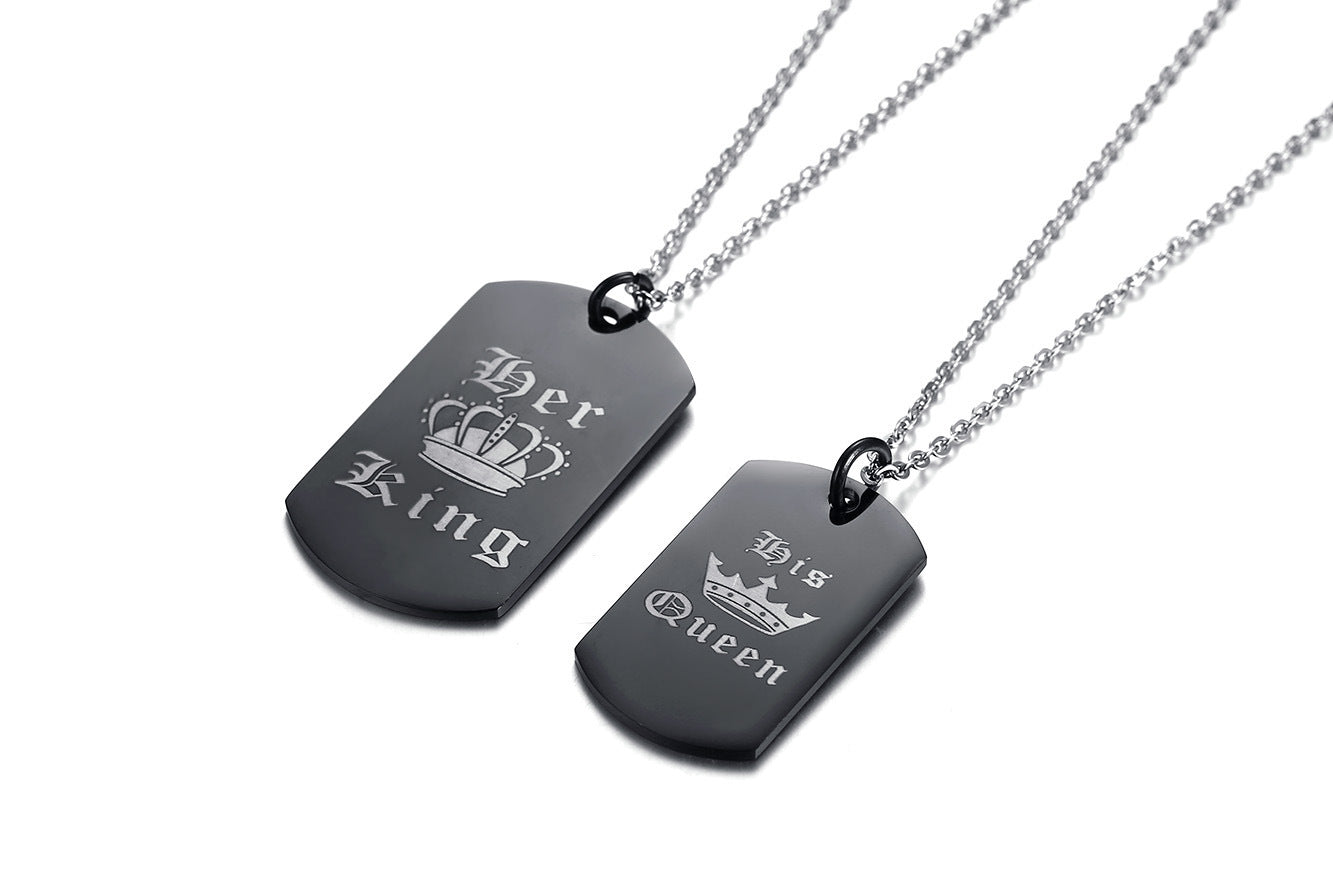 Engravable Crown King Queen Couple Necklaces Set – Loforay