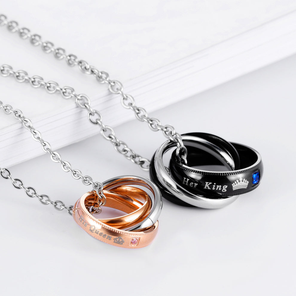 Her King His Queen Double Rings Couple Jewelry Set – Loforay
