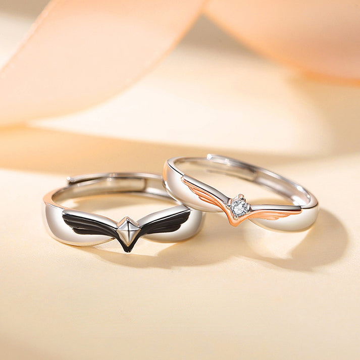 Personalized Angel Wings Couple Rings Set – Loforay