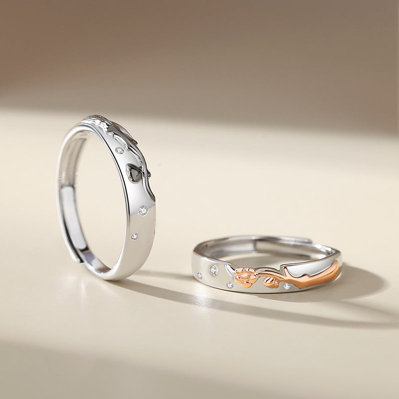 Engraved Rose Matching Wedding Rings for Couple – Loforay